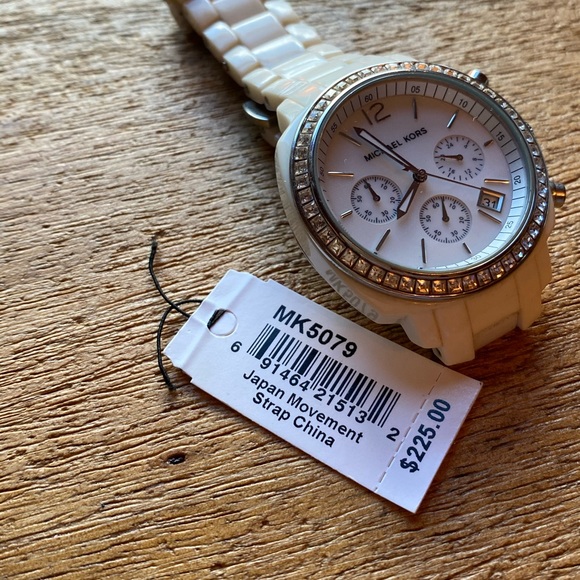 Michael Kors | Accessories | Mk White Crystal Ceramic Watch | Poshmark
